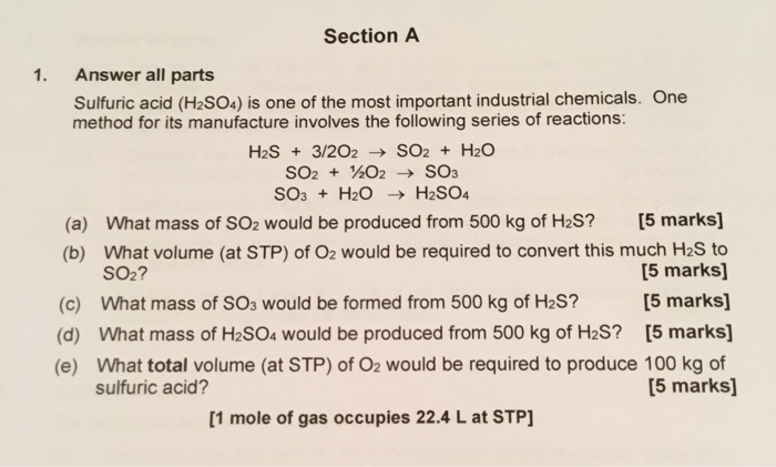 Solved Section A 1. Answer all parts Sulfuric acid (H2SO4) | Chegg.com
