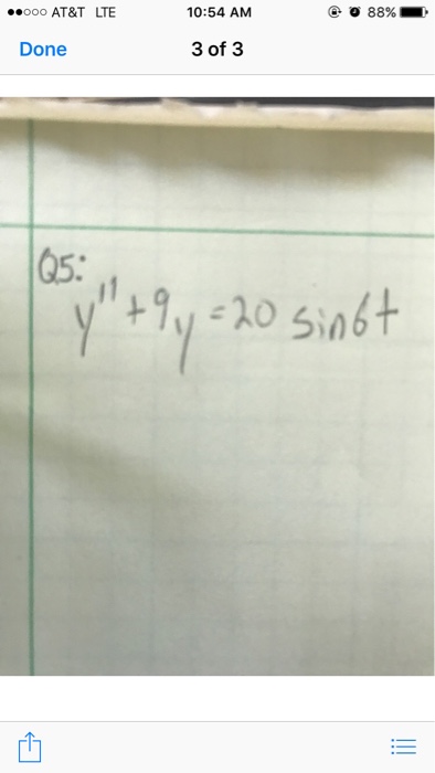 Solved y" + 9y = 20 sin 6t | Chegg.com