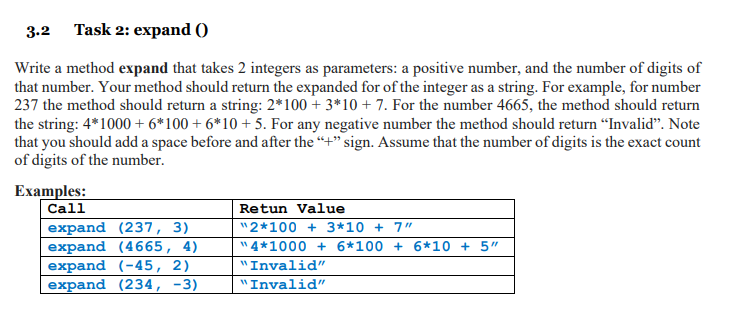 Solved Write a method expand that takes 2 integers as | Chegg.com