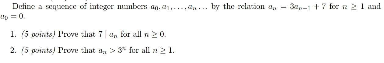 Solved Define a sequence of integer numbers ao, al,..., An | Chegg.com