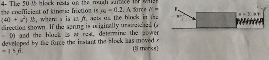 Solved 4- The 50-lb block rests on the rough surface for | Chegg.com