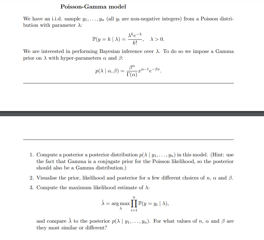 Solved Poisson-Gamma model We have an i.i.d. sample y1,…,yn | Chegg.com