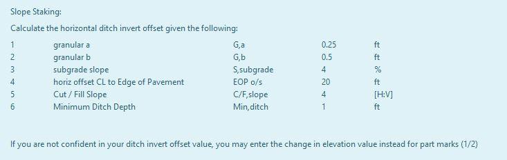 ft ft OYUN Slope Staking: Calculate the horizontal | Chegg.com