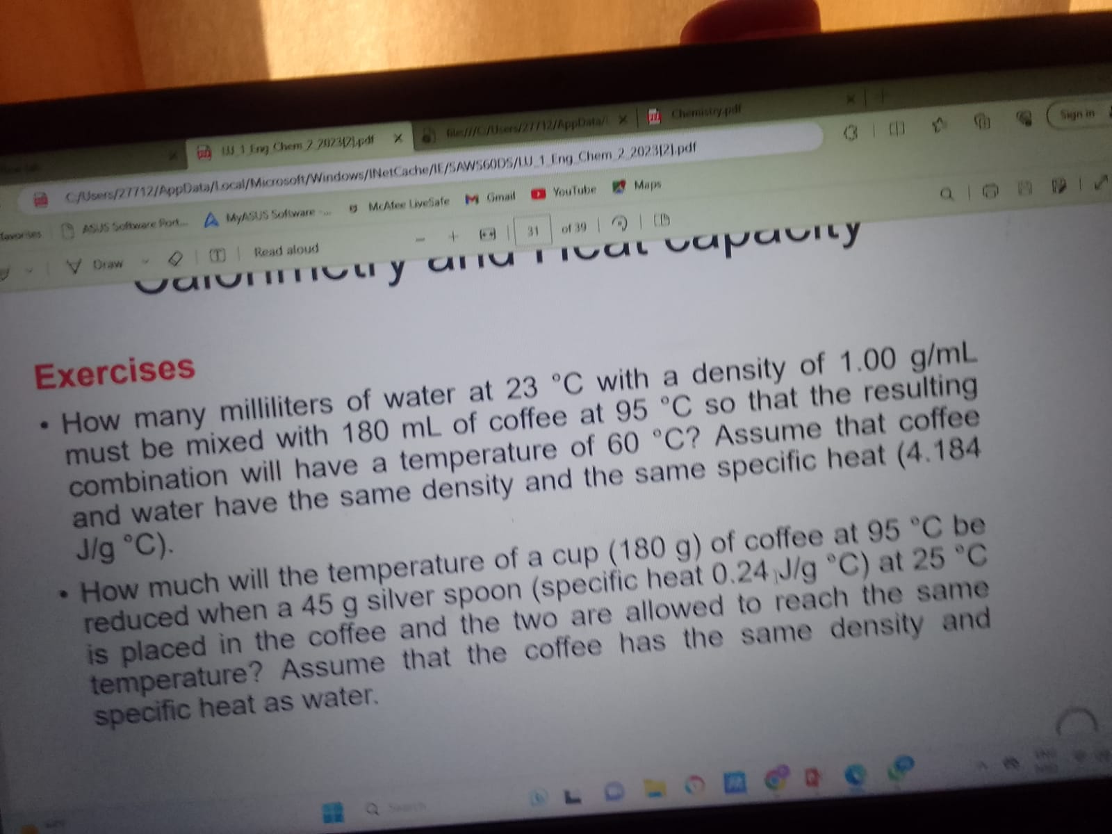 Solved Exercises - How many milliliters of water at 23∘C | Chegg.com