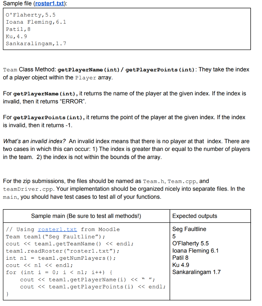 Solved Create Team.h and Team.cpp to implement the Team | Chegg.com