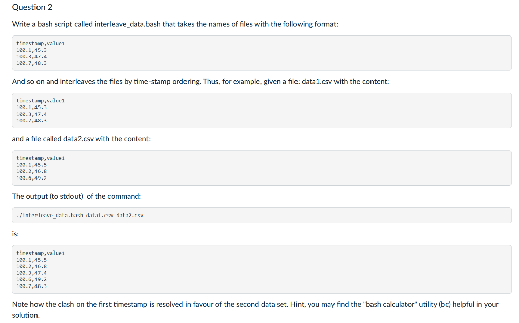 Question 2 Write a bash script called | Chegg.com