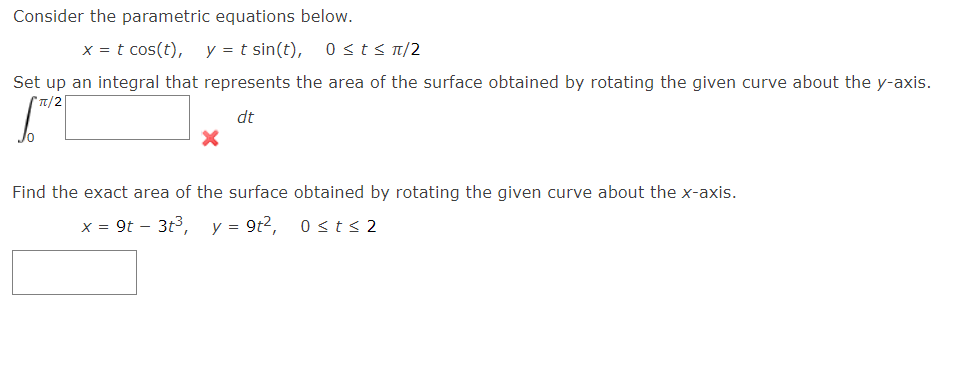 Solved Consider the parametric equations below. x = t | Chegg.com
