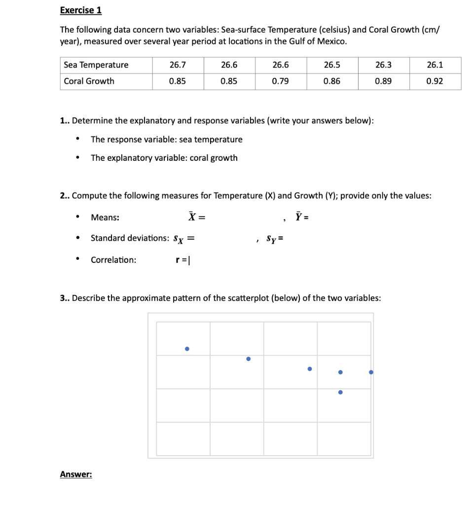 Solved Exercise 1 The following data concern two variables: | Chegg.com