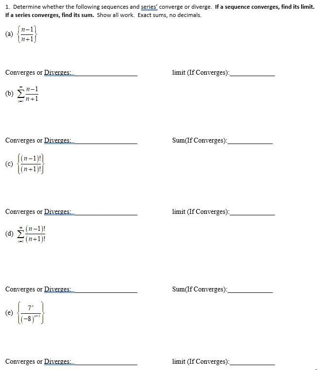 Solved 1. Determine whether the following sequences and | Chegg.com
