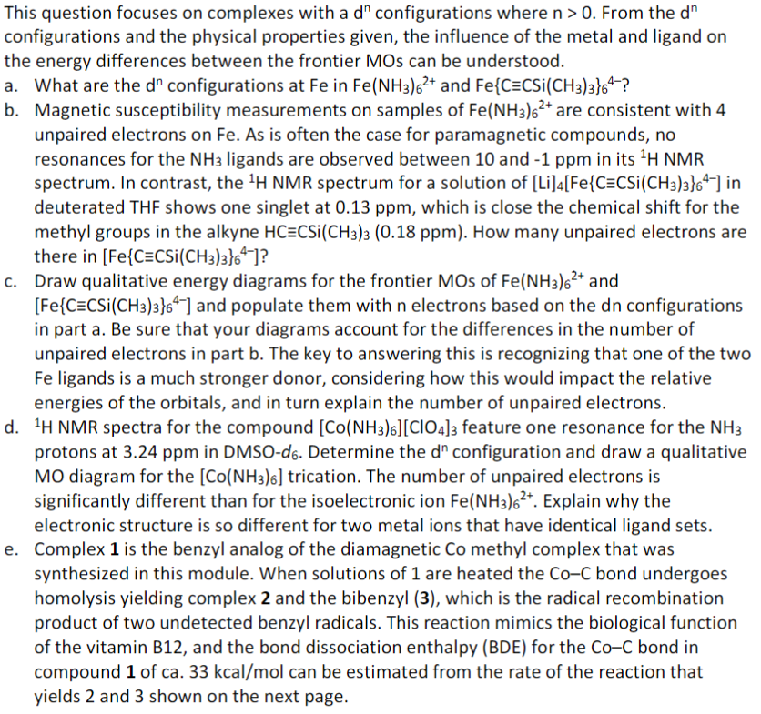 This question focuses on complexes with a d" | Chegg.com