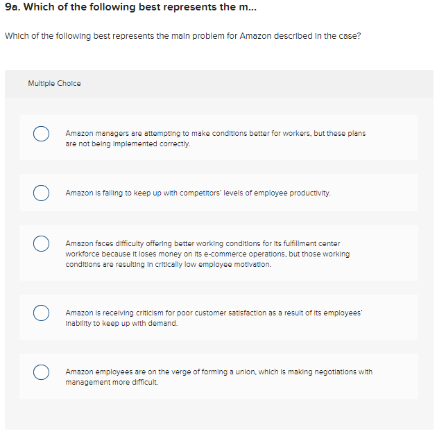 Solved Required Information 9. Workers at Amazon are Not | Chegg.com
