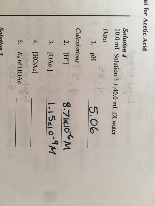 Solved How do i find the [HOAc] and Ka of HOAc for solution | Chegg.com