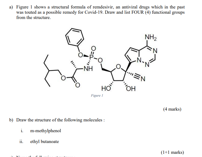 Solved a) Figure 1 shows a structural formula of remdesivir, | Chegg.com