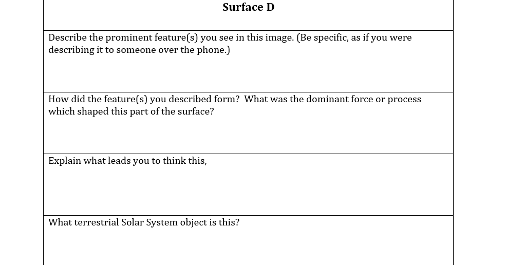Solved Surface D Describe the prominent feature(s) you see | Chegg.com