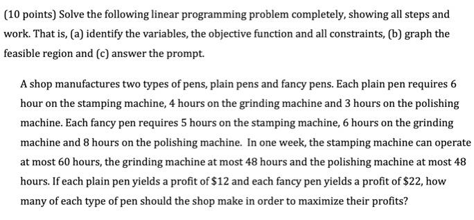 Solved (10 points) Solve the following linear programming | Chegg.com