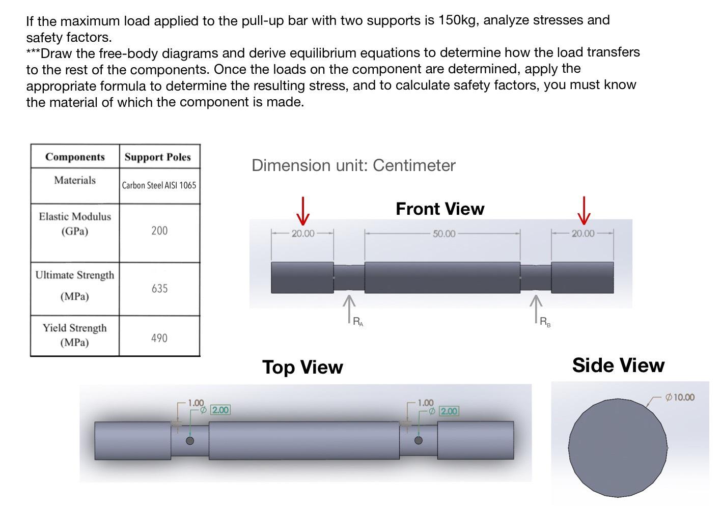 Solved If the maximum load applied to the pull-up bar with | Chegg.com