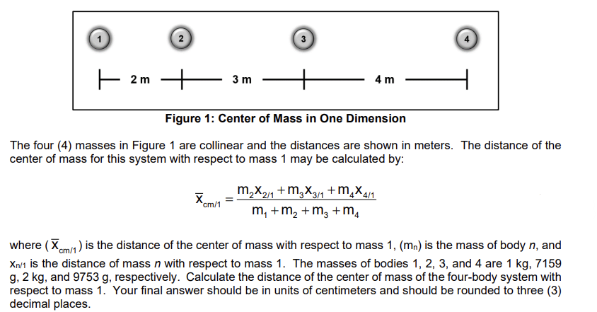Solved Figure 1: Center of Mass in Une Dimension The four | Chegg.com