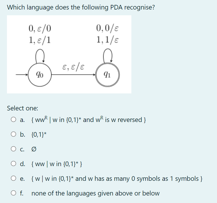 Solved Which language does the following PDA recognise? | Chegg.com
