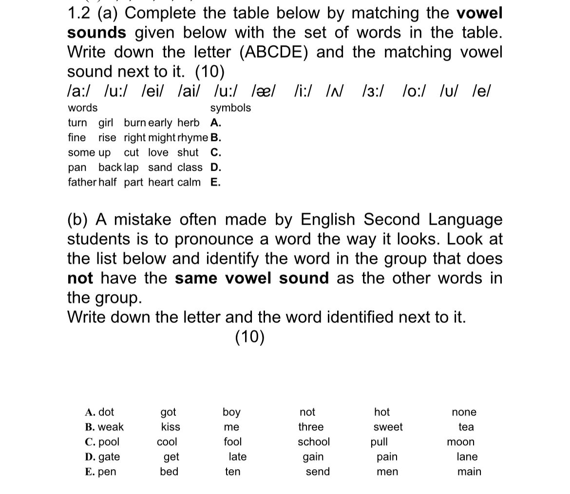 1.2 (a) Complete the table below by matching the | Chegg.com