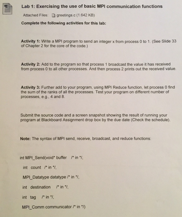 Solved Lab 1: Exercising the use of basic MPI communication | Chegg.com