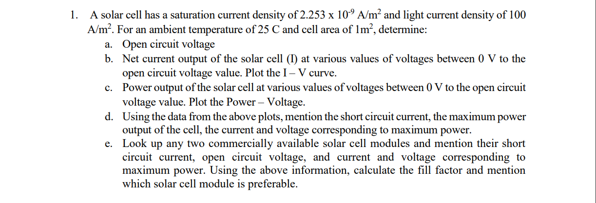 Solved solve them plz and plot using excel or EESA solar | Chegg.com
