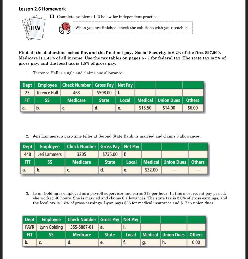Lesson 2.6 Homework Complete problems 1-3 below for | Chegg.com