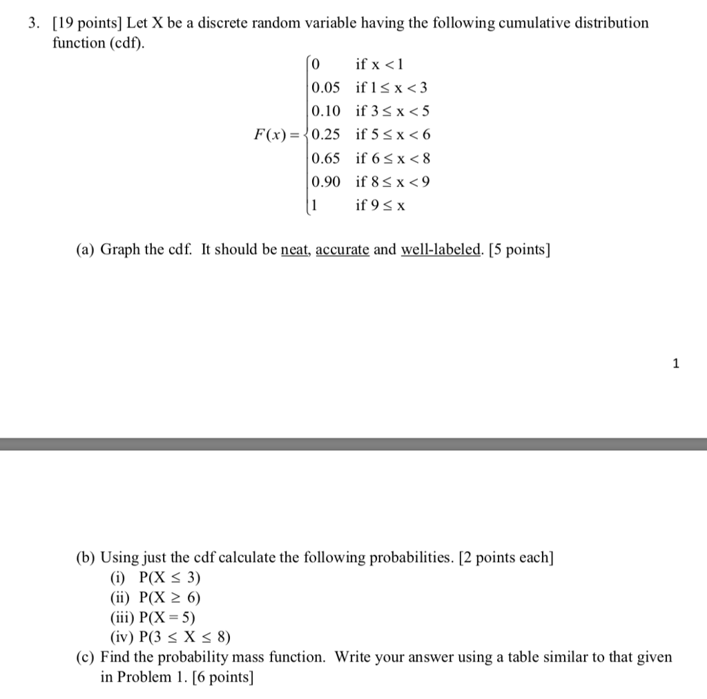 Solved 3. [19 points] Let X be a discrete random variable | Chegg.com
