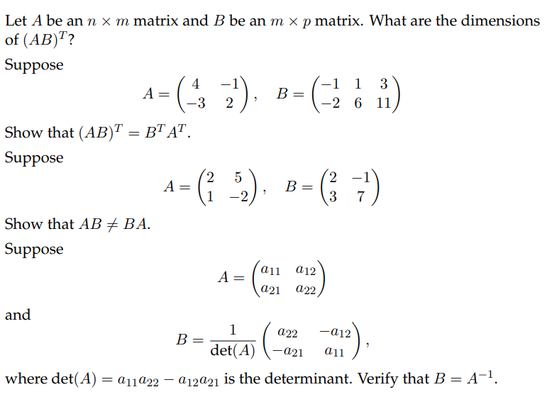 Solved Let A be an n x m matrix and B be an m x p matrix. | Chegg.com
