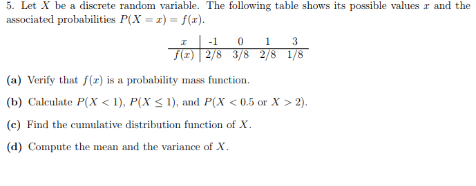 Solved 5. Let X be a discrete random variable. The following | Chegg.com