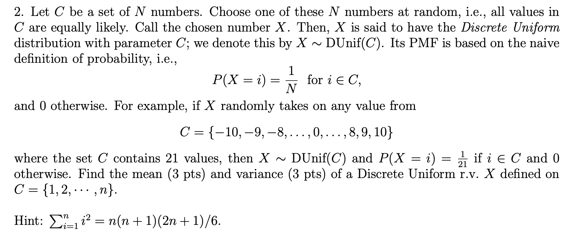 Solved = 2. Let C be a set of N numbers. Choose one of these | Chegg.com