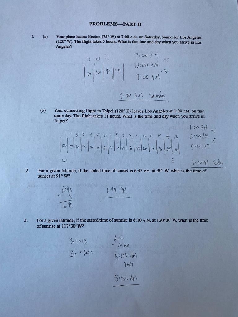 Solved PROBLEMSPARTI Using the longitude of a time zone's | Chegg.com