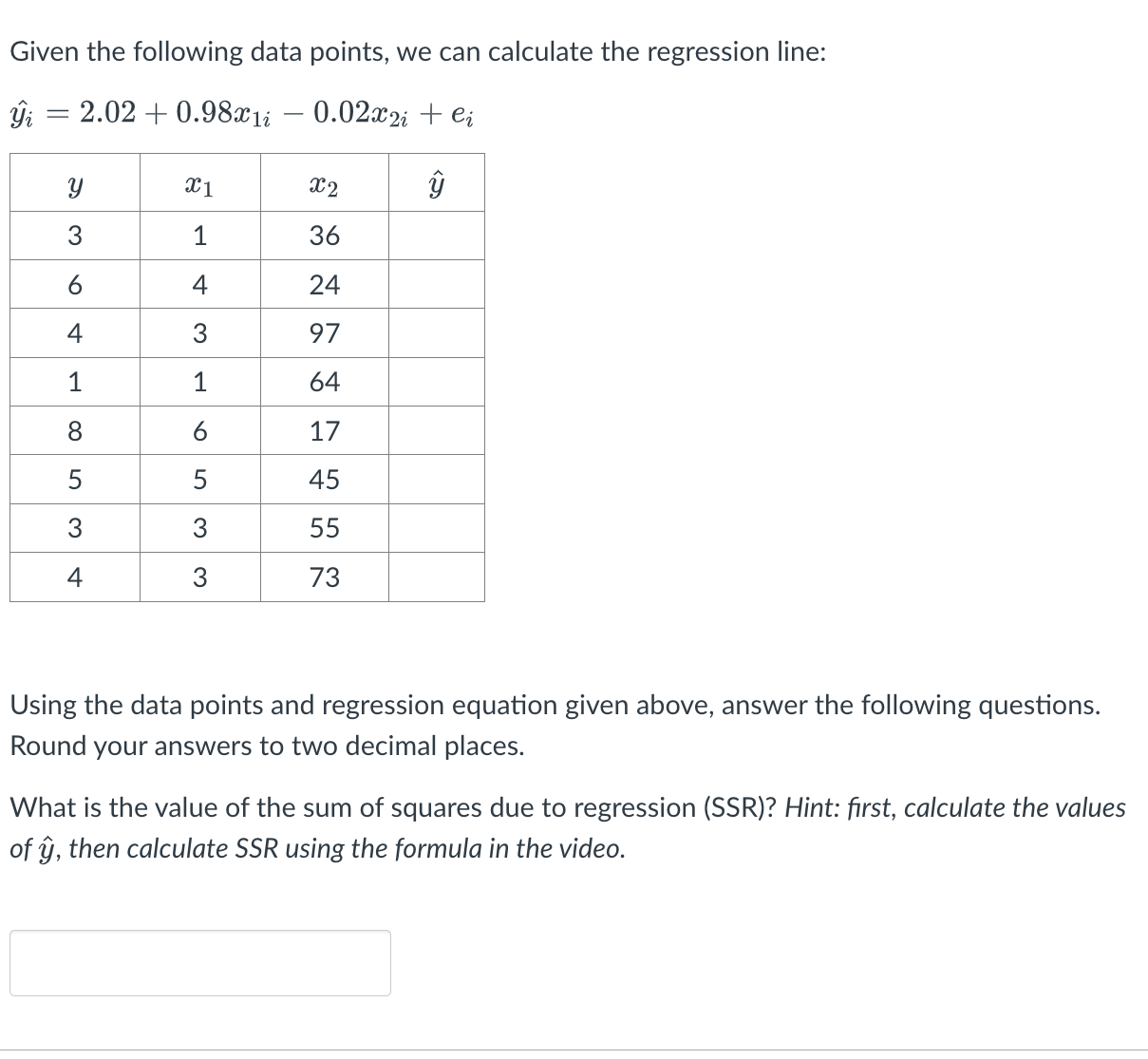 Solved Given the following data points, we can calculate the | Chegg.com
