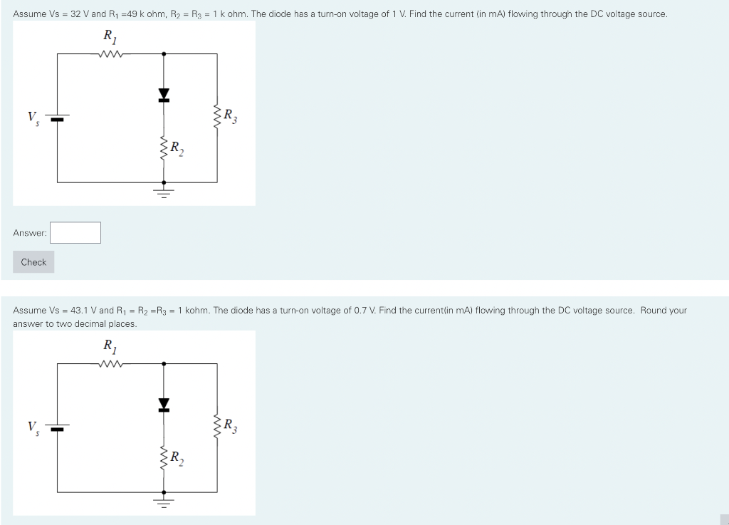 Solved Assume V s=32 V and R1=49k ohm, R2=R3=1k ohm. The | Chegg.com