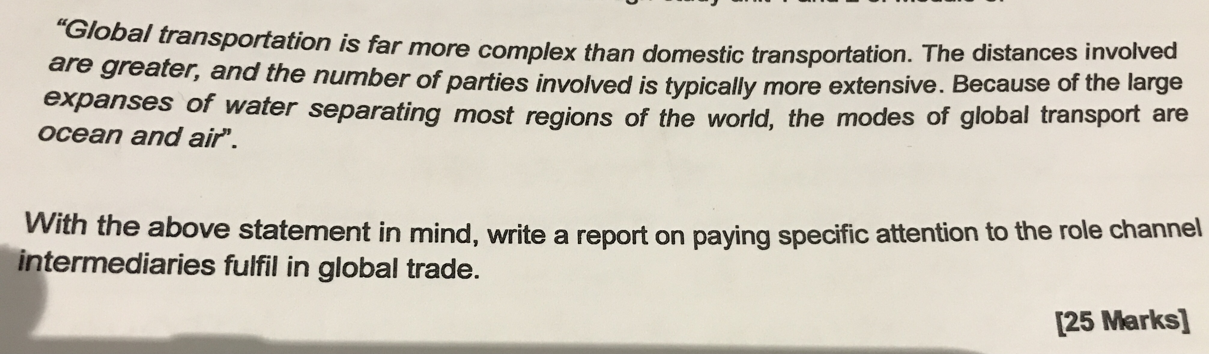 Solved "Global transportation is far more complex than | Chegg.com