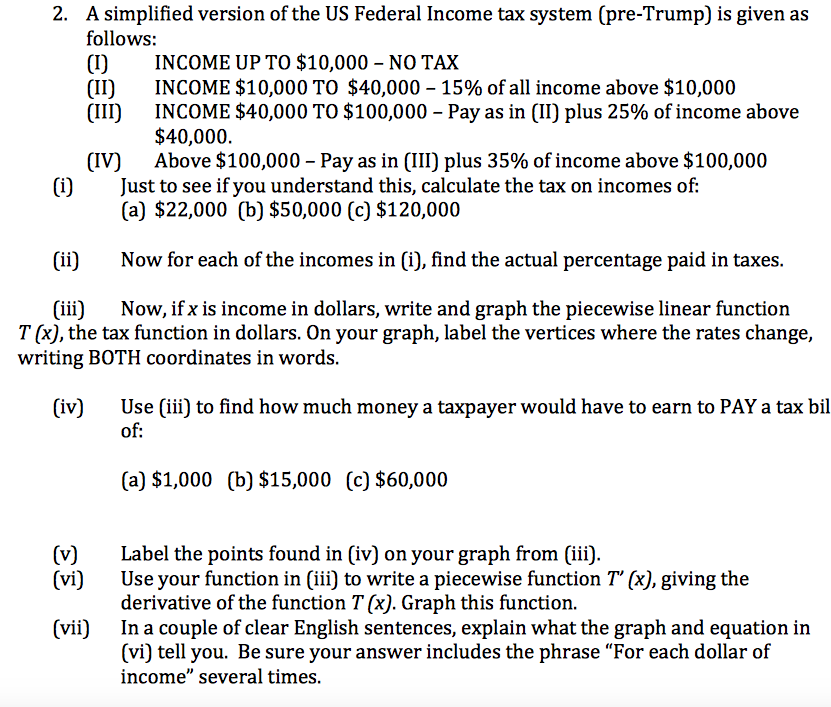 Solved A simplified version of the US Federal Income tax | Chegg.com