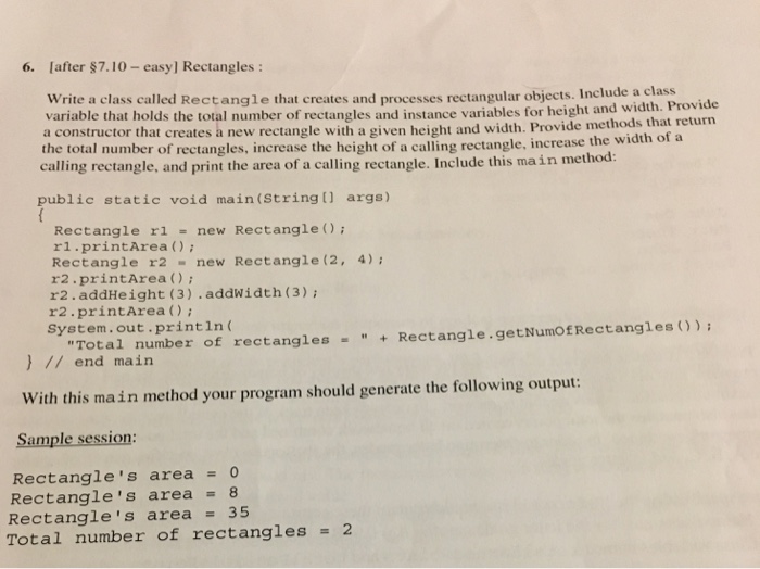 Solved Write a class called rectangle that creates and | Chegg.com