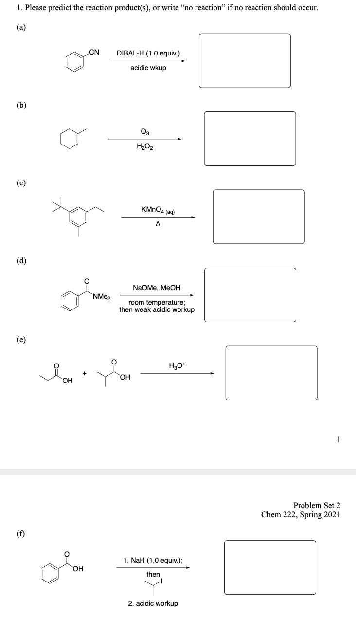 Solved 1. Please predict the reaction product(s), or write | Chegg.com