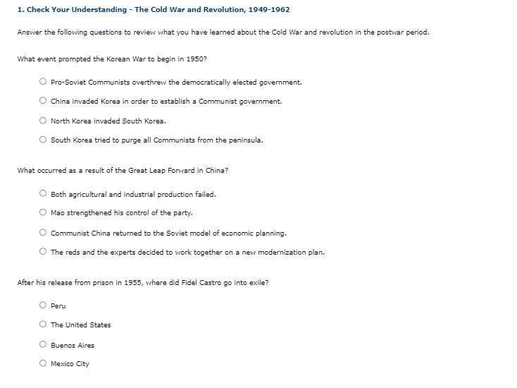 Solved 1. Check Your Understanding - The Cold War and | Chegg.com