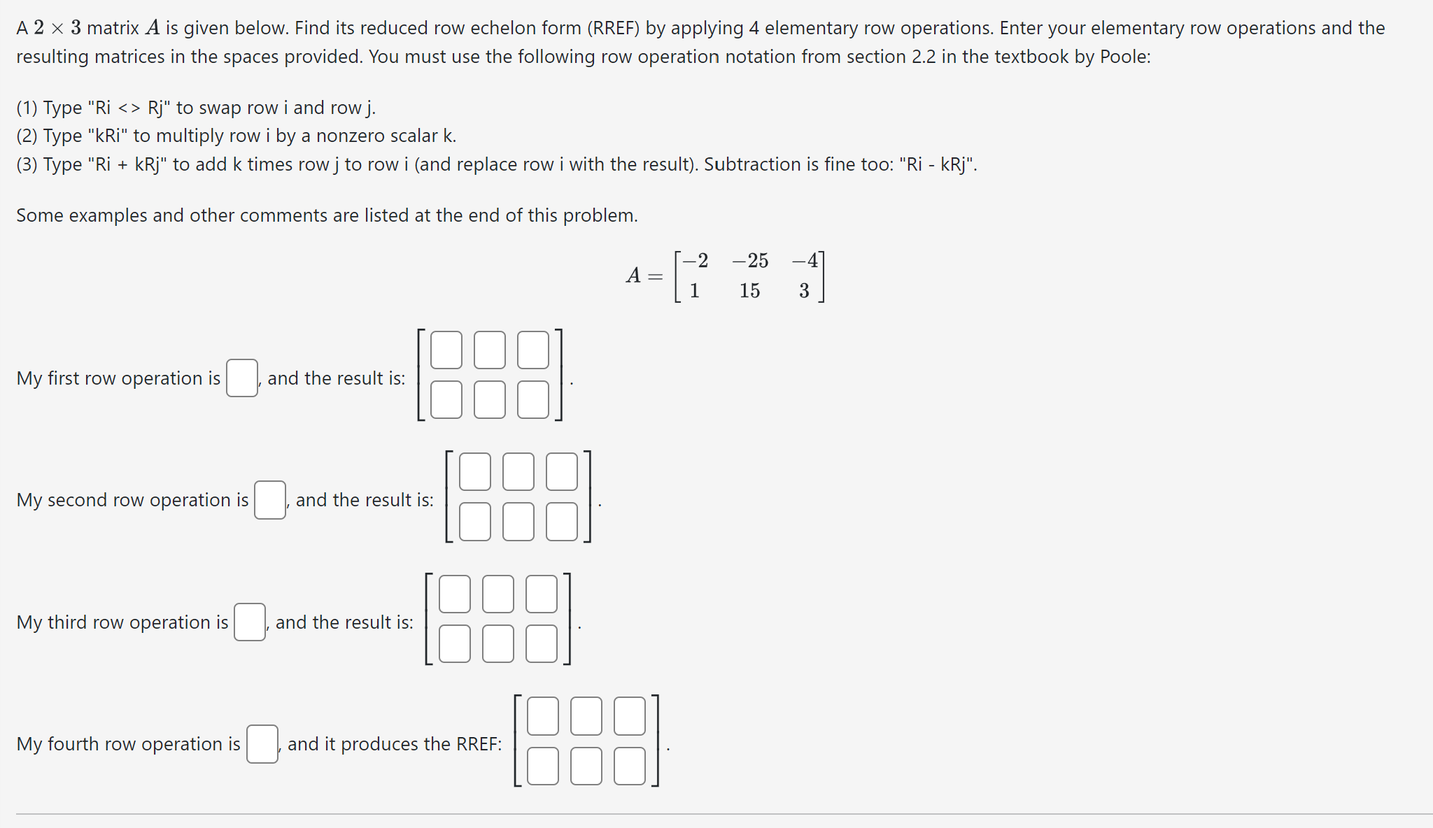 Solved A 2×3 ﻿matrix A ﻿is given below. Find its reduced row | Chegg.com