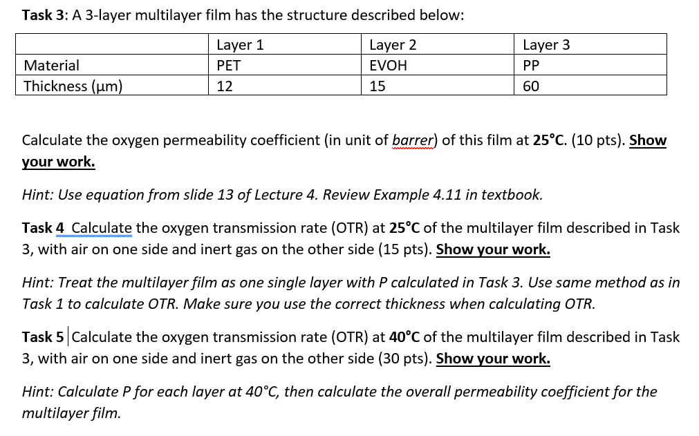Task 3: A 3-layer multilayer film has the structure | Chegg.com
