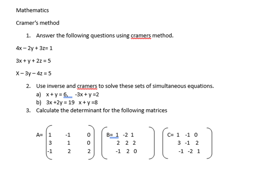 Solved 1. Answer the following questions using cramers | Chegg.com