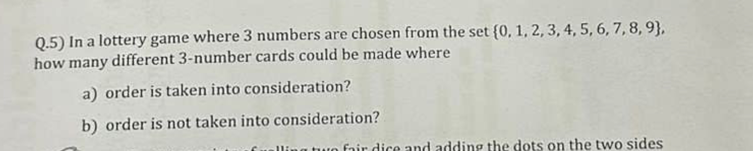 Solved Q.5) ﻿In a lottery game where 3 ﻿numbers are chosen | Chegg.com