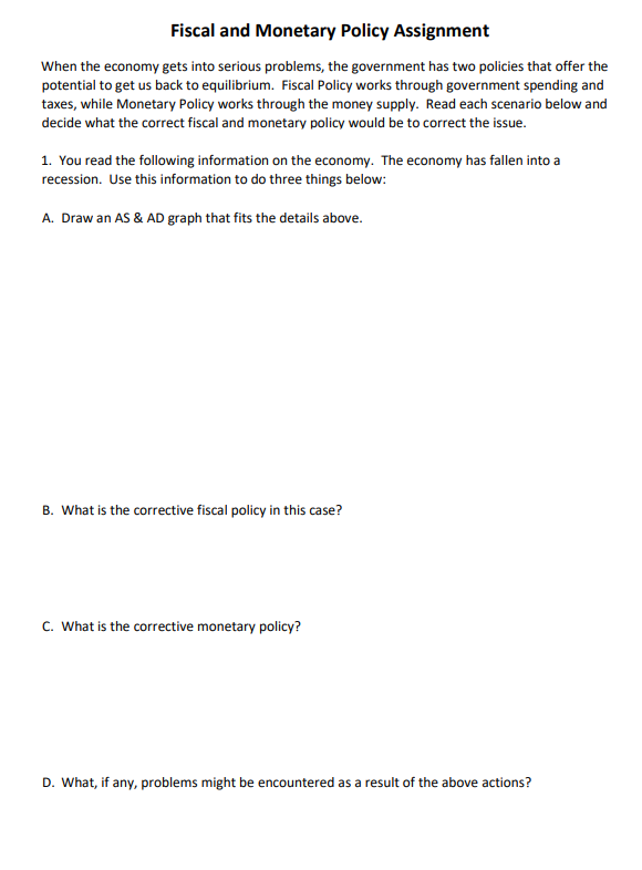 Solved Fiscal and Monetary Policy Handout 2. You read the | Chegg.com