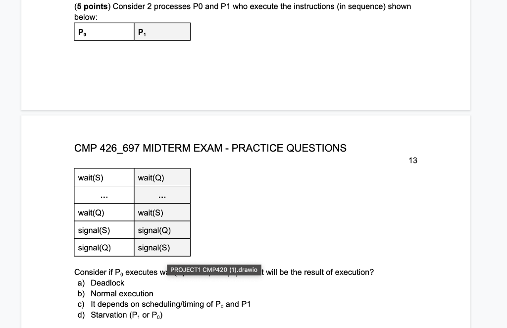 Solved (5 points) Consider 2 processes P0 and P1 who execute | Chegg.com