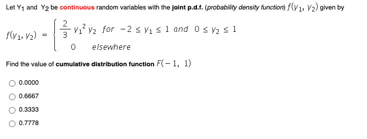 Solved Let Y1 and Y2 be continuous random variables with the | Chegg.com