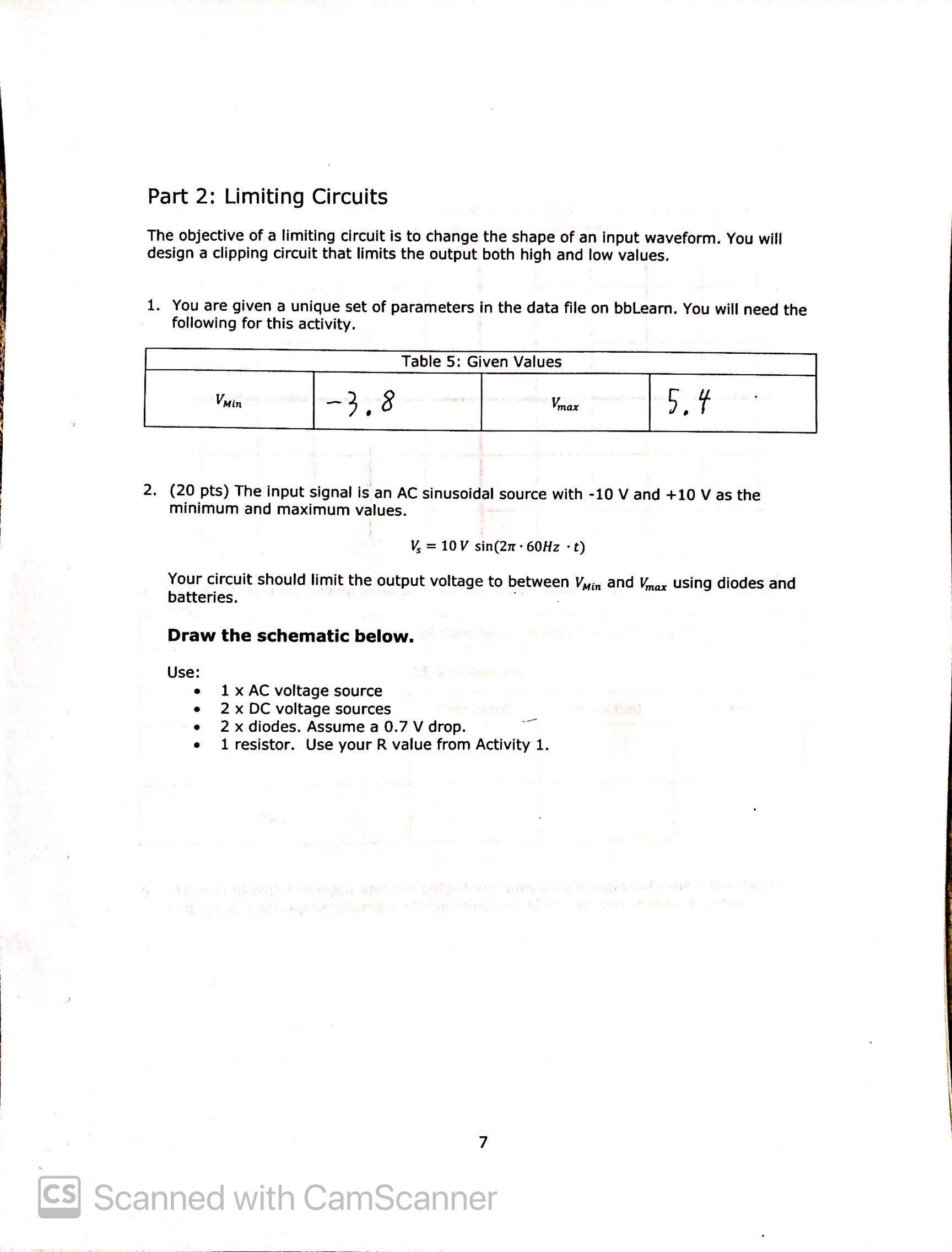 Solved Part 2: Limiting Circuits The objective of a limiting | Chegg.com