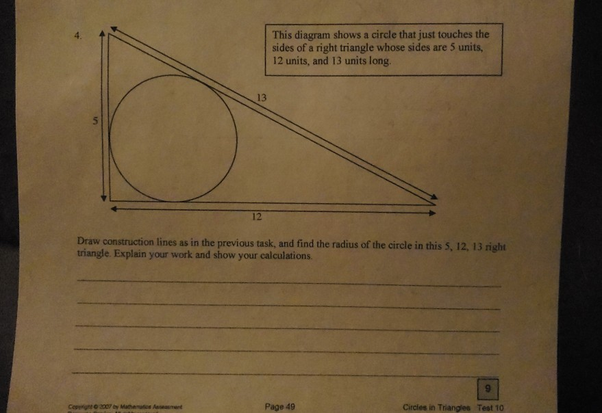 Solved This diagram shows a circle that just touches the | Chegg.com
