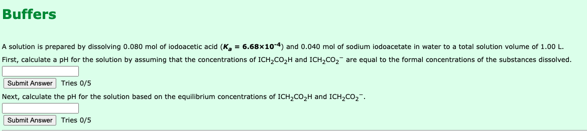 Solved Buffers A solution is prepared by dissolving 0.080 | Chegg.com