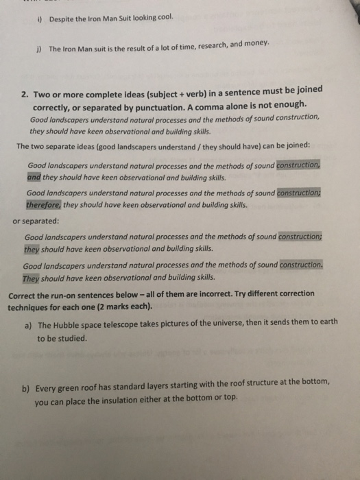 1. A correct sentence contains a complete thought, | Chegg.com