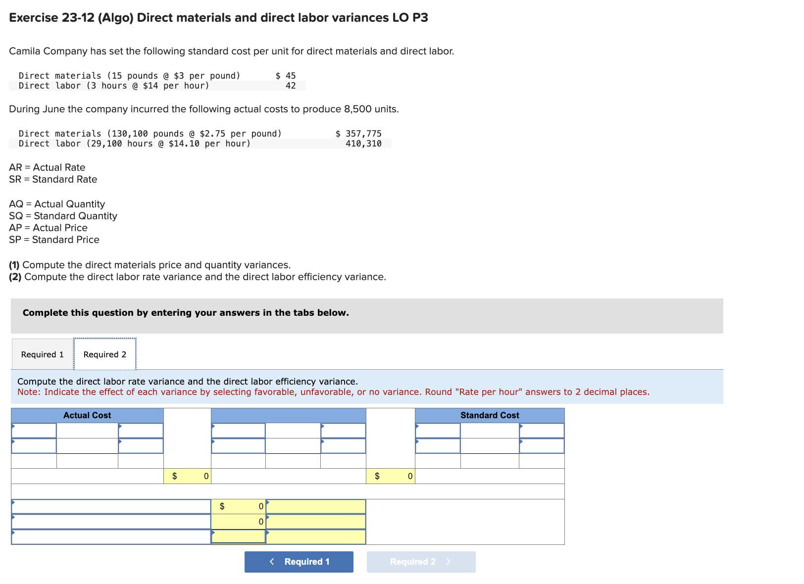 Exercise 23-12 (Algo) ﻿Direct materials and direct | Chegg.com